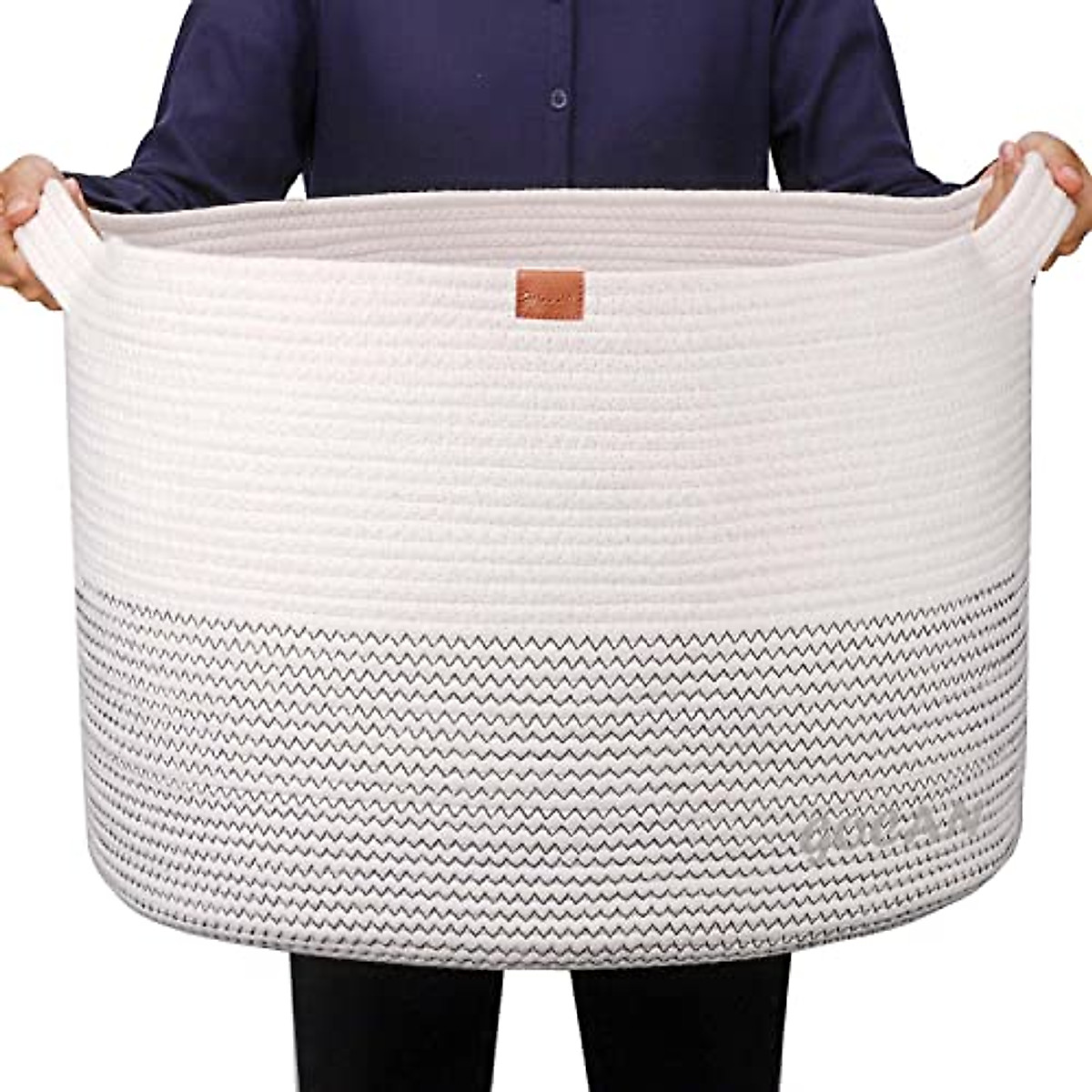 GOCAN Extra Large Laundry Basket 22" X 22"X 14" XXXL Cotton Rope Woven Basket for Blankets Storage Basket with Handles for Living Room (Beige)