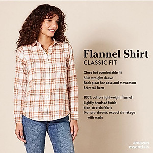 Amazon Essentials Women's Classic-Fit Long-Sleeve Lightweight Plaid Flannel Shirt, Ivory Green Alpine Plaid, Medium