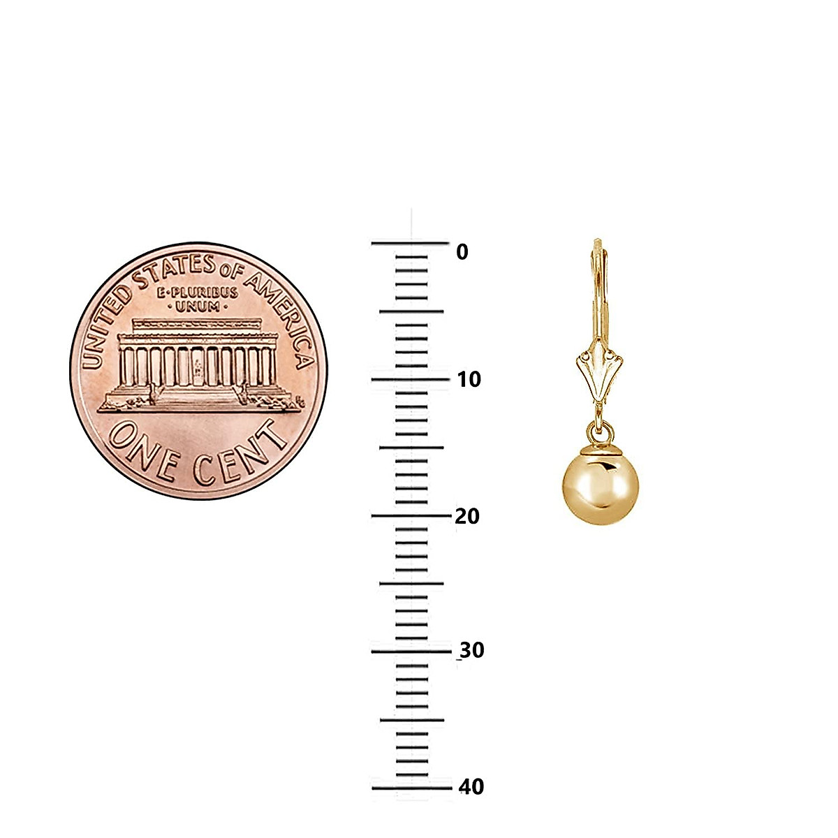 Ritastephens 14K Solid Yellow Gold Ball 6mm Lever Back Drop Dangle Earrings