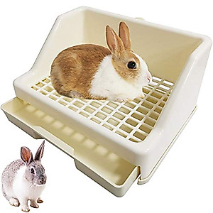 kathson Rabbit Litter Box Trainer Small Animal Potty Corner Toilet with Drawer Pet Cage Pan Litter Bedding Box for Adult Guinea Pig Hamster Bunny Ferret Galesaur Mouse Squirrel (White)