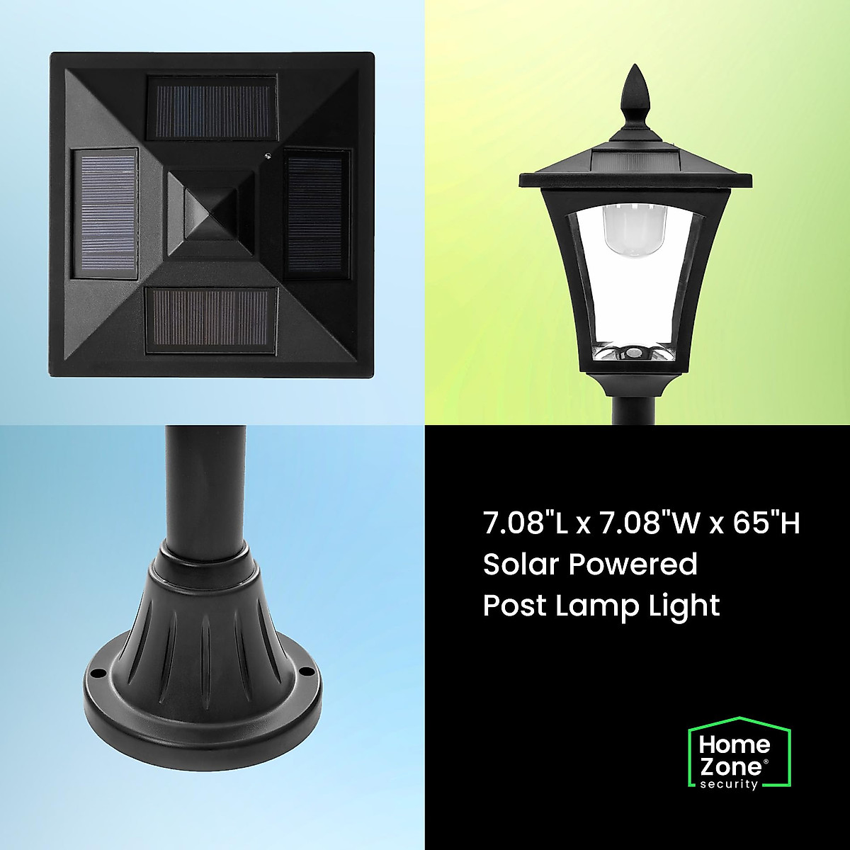 Home Zone Solar Lamp Post Light - 65" Tall Decorative Outdoor Solar Garden Lamp Post Lights (1 Set)