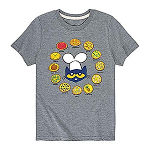 Instant Message - Pete The Cat - Types of Pizza - Youth Short Sleeve Graphic T-Shirt - Size Small Athletic Heather