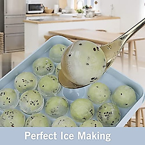 DZHJKIO Round Ice Cube Trays for Freezer with Cover & Bin, 3 Packs 1In Small Circle Ice Ball Maker Mold, BPA Free Ice Tray for Cocktail & Whiskey (3 Sphere Trays & 1 Container & Ice Tongs) (Blue)…