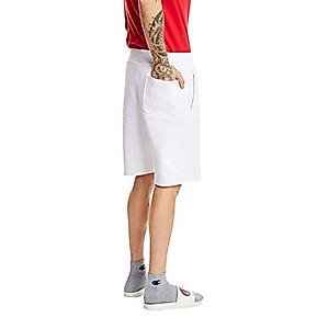 Champion Men's 10 Inch Reverse Weave Cut-Off Shorts, Block Logo, White, Medium