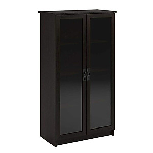 Thaweesuk Shop Espresso Wooden Tempered Glass Door Bookcase Bookshelf Media Cabinet Display Storage Shelving 4 Tier Storage Rack Furniture Home Office 53.1" H x 29.5" W x 15.6" D