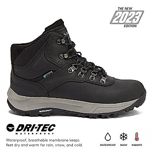 HI-TEC Altitude VI I WP Leather Waterproof Men's Hiking Boots, Work Boots for Men, Outdoor Trekking Trail and Backpacking Shoes with Michelin Rubber Outsoles - Black, 9 Medium