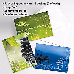 Thoughts of Peace Sympathy Greeting Cards - Set of 8 (4 Designs), Large 5" x 7", Sympathy Cards with Sentiments Inside, White Envelopes
