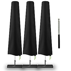3 PCS Patio Umbrella Covers with 1 Push Rod - Waterproof Patio Parasol Covers with Zipper for 7ft to 11ft Outdoor Umbrellas