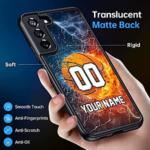 Personalized Basketball vs Name Number US Flag Decor Rubber Cover Phone Case for Samsung Galaxy S23 S22 S21 S20 ULTRA PLUS/ S21 FE /S20 FE/ S10 PLUS/ S9 PLUS/ S8 PLUS /S7 EDGE (Water Fire)