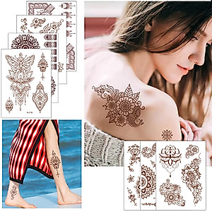 10 Pcs Henna Tattoo Kit Temporary Tattoo Adul Stickers Lace Pattern Fake Tattoos Henna Sticker for Women Girls DIY on Body Face Arms Legs