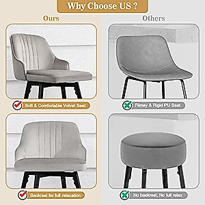 Swivel Barstool Set of 2: 25" Counter Height Bar Stools, Modern Bar Stools for Kitchen Island, Velvet Counter Stool with Back,Island Chairs for Kitchen Counter, 2 Counter Stools, Grey Bar Chair