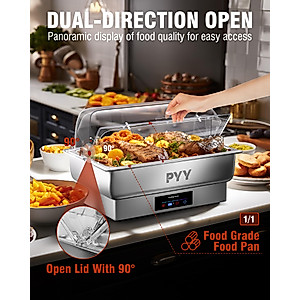 PYY Electric Chafing Dish, Roll Top Chafing Dish Buffet Set,Chaffing Server Set Chafer for Catering,Buffets (Half Size with Lid)