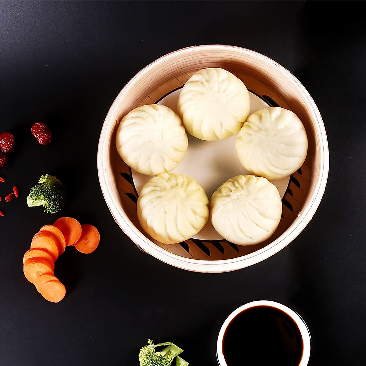 Dasoguy Deepen 10.2 Inch Handmade Wood Steamer with Stainless Steel Rings, 2 Tiers Steam Basket for Dumpling Dim Sum Bun Rice Chinese Food, Present 2 Cotton Liners