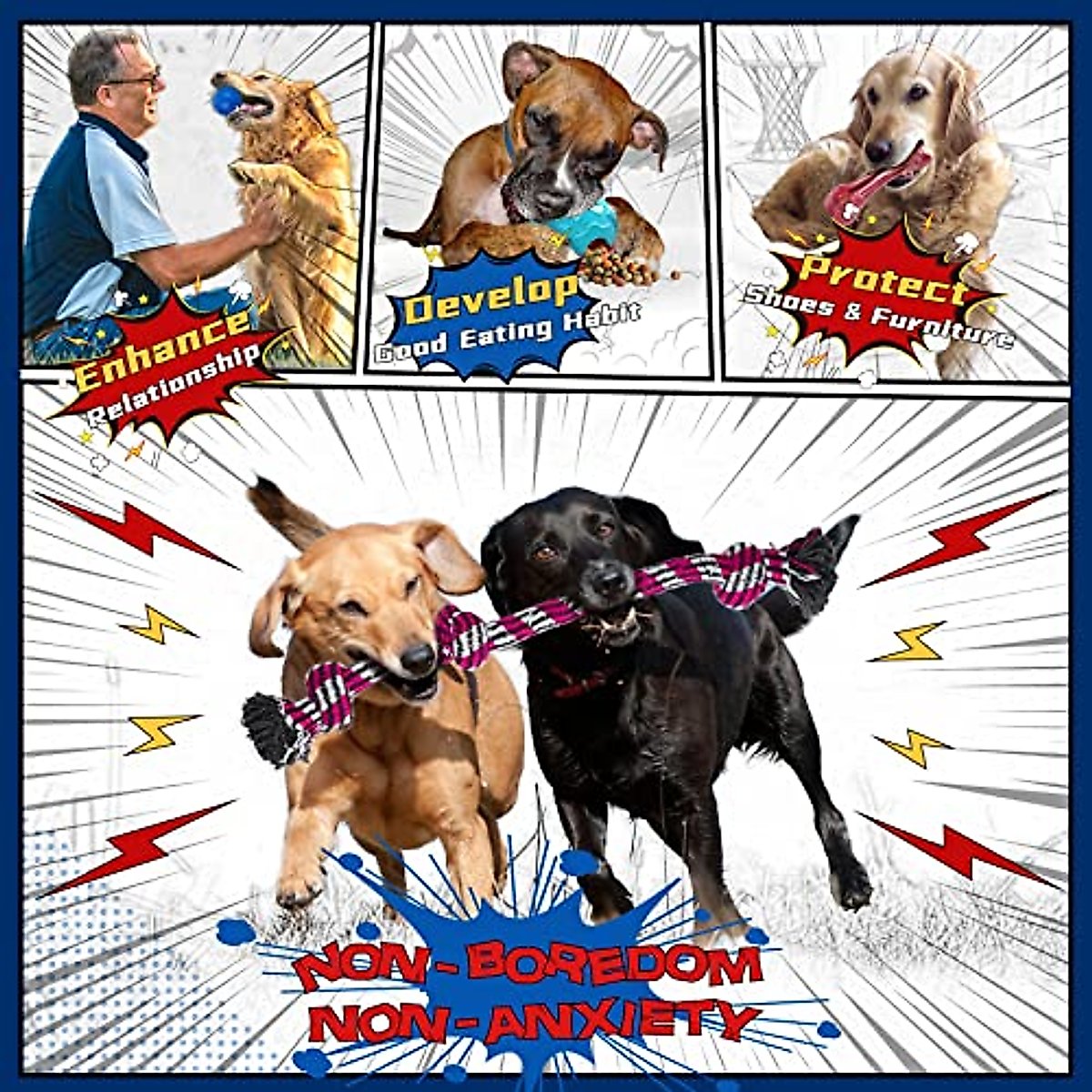 Zeaxuie Heavy Duty Various Dog Chew Toys for Aggressive Chewers - 9 Pack Value Set Includes Indestructible Rope Toys & Squeaky Toys for Medium, Large & X-Large Breeds (Style-1 Rope Toys)