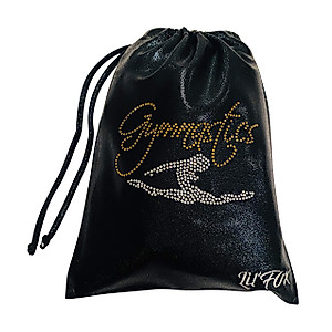 LIL'FOX 8"x10" Drawstring Gymnastics SMALL GRIP BAG 26x20cm | Lightweight Bag for Personal Equipment | Shiny Foil Rhinestones