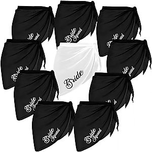Jiuguva 10 Pcs Bride Bikini Cover up Bridesmaid Sarong Women Bathing Suit Wrap Bride Wedding Swimwear Chiffon (White, Black,55 x 19.7 Inch)