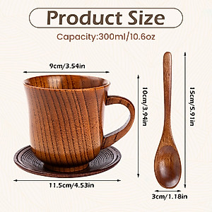 ORYOUGO Handmade Wooden Coffee Mug Cup Spoon Coaster Set,Eco Friendly Serving Tableware Flatware Set for Office Desk Drink Coffee or Tea