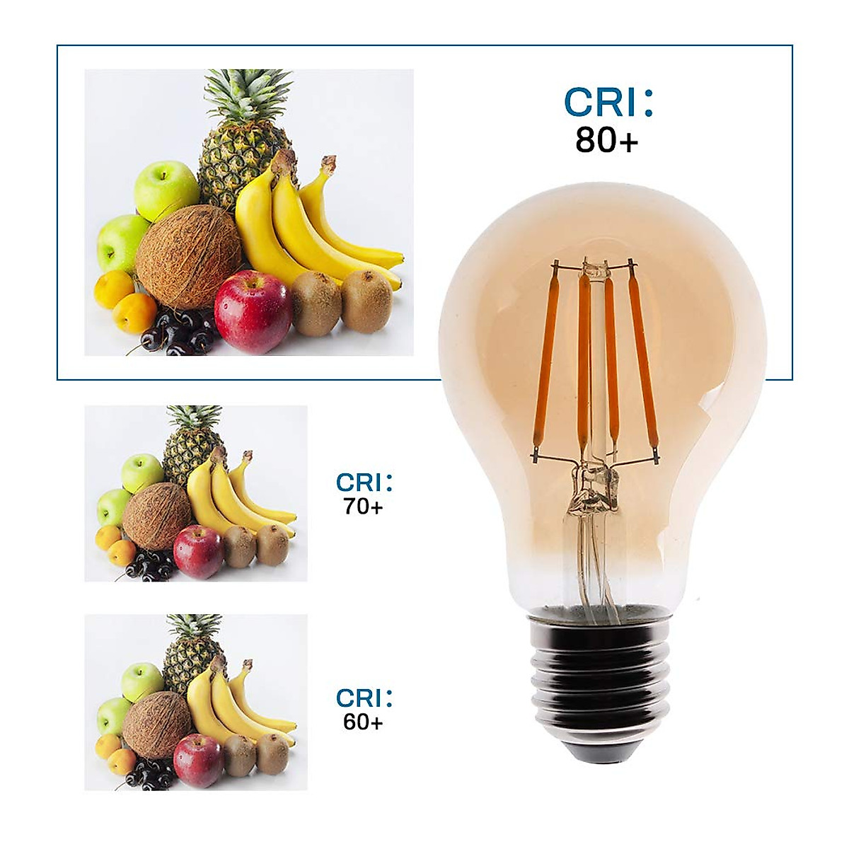 Vintage LED Edison Light Bulbs, A19 Edison Bulbs, 6W Equivalent to 60W, 2200K Warm White, Antique Dimmable LED Filament Bulb, Amber Light Bulbs, Old Fashioned Light Bulbs, E26, 6 Pack