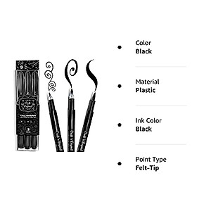 Craft 'n' Beyond Calligraphy Brush Pens Pack of 3 Small, Medium and Large Markers for Hand Lettering, Art Drawing, Sketching, Scrapbooking, Journaling - Beginner Kit with Fadeproof Black Ink