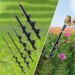 VASGOR Set of 5 Auger Drill Bit for Planting (1.6x16", 2x16", 2.6x16", 3x16", 3.5x16") - Easy Planter Garden Auger - Bulb & Bedding Plant Augers - Post Hole Digger for 3/8” Hex Drive Drill