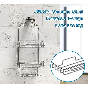Bextsrack Hanging Shower Caddy Organizer, SUS201 Stainless Steel Bathroom Over Shower Head Caddy for Shampoo, Conditioner, Soap, Towels and More, Chrome