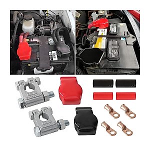 BESULEN Car Battery Terminal Kit, Heavy Duty Battery Cable Ends with Plastic Cover, 4 Pcs 3/8" Wire Lugs and Heat Shrink Tube, Negative and Positive, Compatible With Cars, Vans, Trucks and More