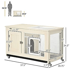 PawHut Small Rabbit Hutch Indoor Bunny Cage on Wheels, Rabbit Habitat with Tough Pinewood, Openable Top, Rabbit Cage Inside, 37.5" x 21" x 24.5"