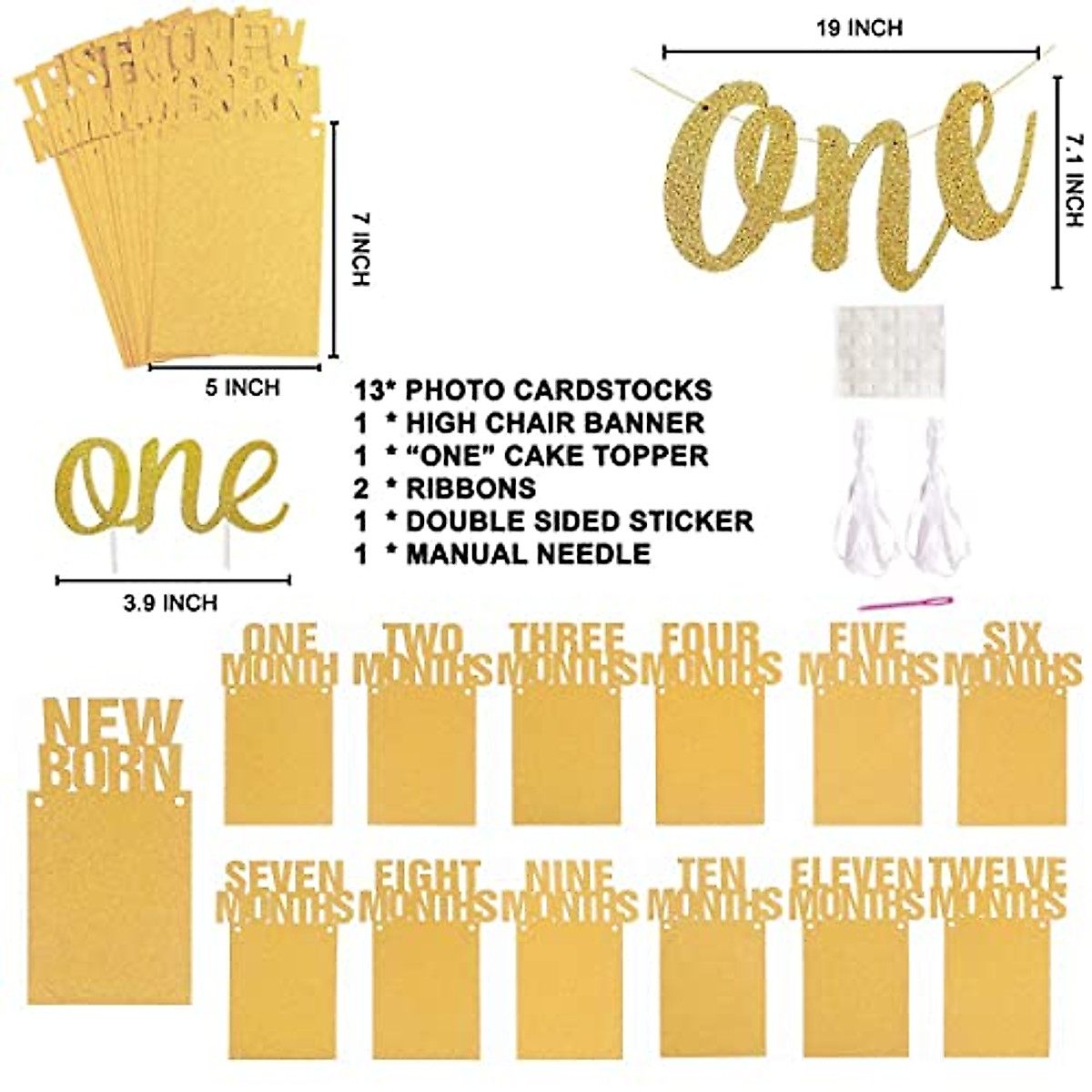 1st Birthday Baby Photo Banner for Newborn to 12 Months, with High Chair Banner, Monthly Milestone Photograph Bunting Garland First Birthday Celebration Decoration