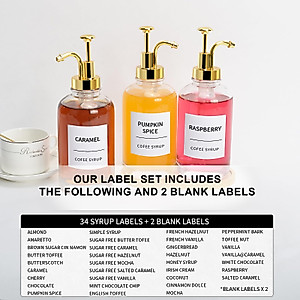 Luxsego Coffee Syrup Dispenser, 16.9oz Glass Syrup Bottle with Pump, Syrup Pump Dispenser for Coffee Bar Accessories, Home Bar, Gifts (36 Labels, Bamboo Tray & Spoon Included)