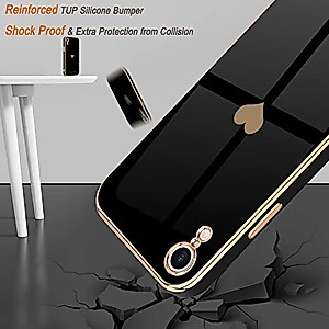 Teageo Compatible with iPhone Xr Case for Women Girl Cute Love-Heart Luxury Bling Plating Soft Back Cover Raised Full Camera Protection Bumper Silicone Shockproof Phone Case for iPhone Xr, Black