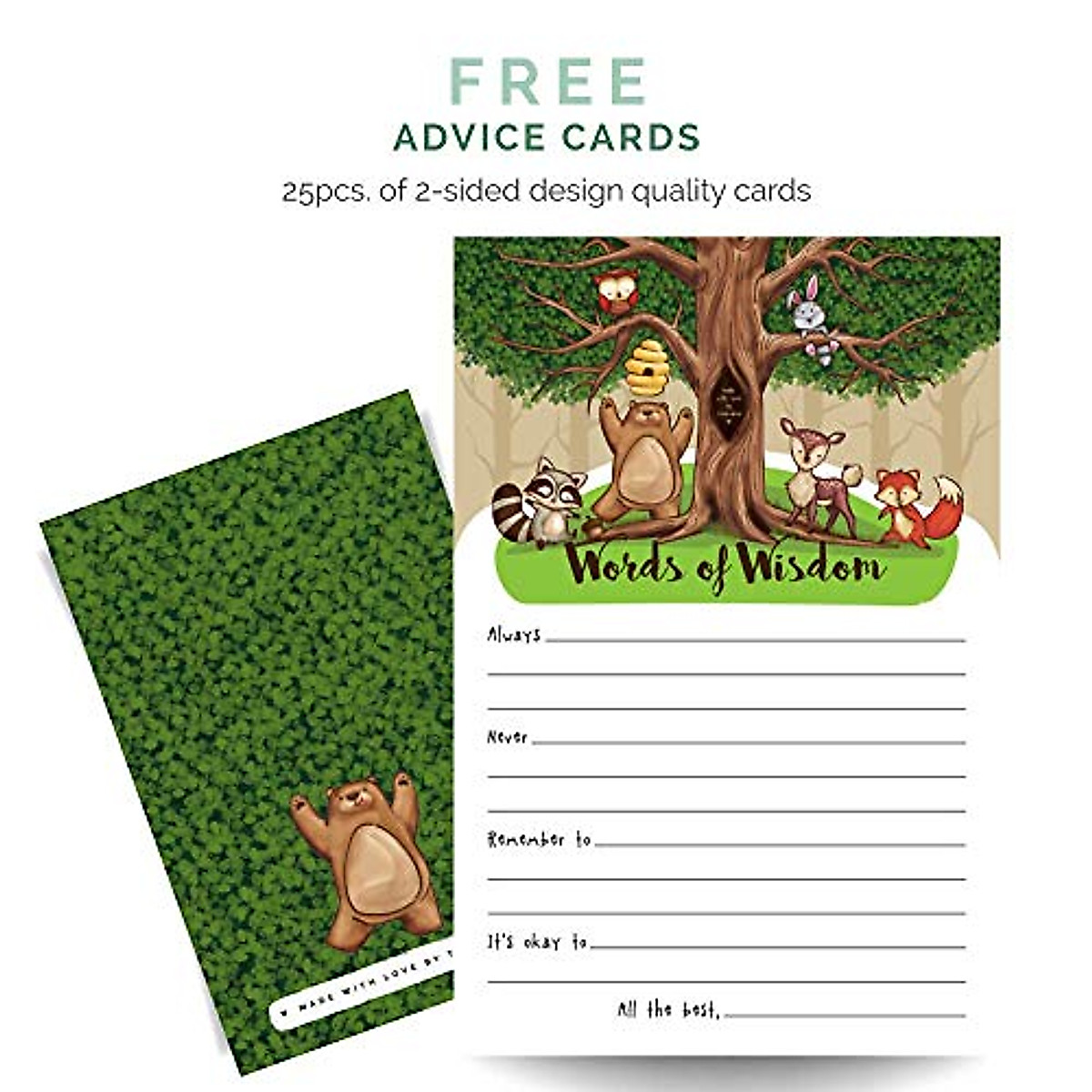 Fingerprint Tree Canvas - The Alternative to A Baby Shower Guest Book - with 25 Complimentary Good Advice Cards & Ink, Woodland
