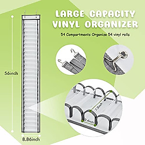 VICNOVA Vinyl Roll Holder, 54 Compartments Hanging Vinyl Storage Organizer Wall Mount Craft Organizers and Storage Foldable Vinyl Roll Storage Plastic Bag Holder Rack for Craft Room (54 Compartments)