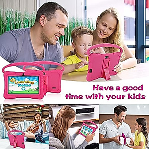 Veidoo Kids Tablet, 7 inch Android Tablet for Kids 1GB Ram 16GB Storage, Toddler Tablet with IPS Screen, Parent Control, Bluetooth, WiFi, Kid-Proof case with Kickstand, Learning, Games (Pink)