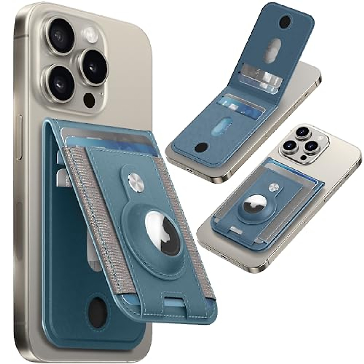 KPNEOL Magsafe Wallet with Airtag Holder, Magnetic Bifold for Men, Fits 7 Cards, Mag Wallet for iPhone 15/14/13/12 Series, Blue