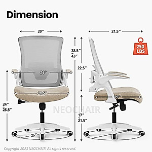 NEO CHAIR High Back Mesh Chair Adjustable Height and Ergonomic Design Home Office Computer Desk Chair Executive Lumbar Support Padded Flip-up Armrest Swivel Chair (Beige)