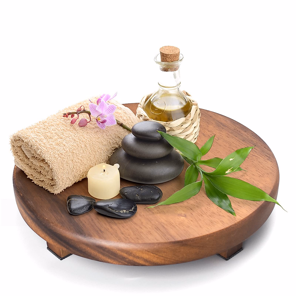 kulusion Walnut Wood Pedestal Stand, Decorative Wood Riser For Display, Farmhouse Decor Soap Tray, Displays Your Plant Bottles Candles for Your Home (Round,9 x 1.57Inch)