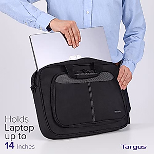 Targus Intellect Slim Slipcase Bag with Durable Water-Resistant Nylon, Two Large Exterior Pockets, Removable Shoulder Strap, Protective Sleeve for 14-Inch Laptop and Tablet, Black (TBT260)