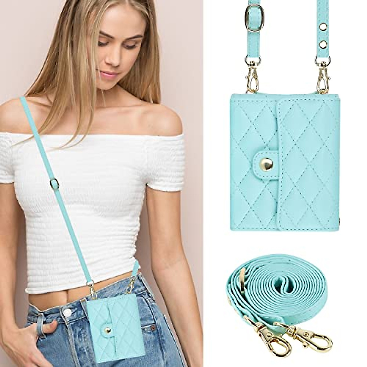 SZHAIYU Women Wallet Purse for Samsung Galaxy Z Flip 5 5G Case Crossbody with Credit Card Holder Strap Lanyard RFID Blocking Protection Flip Leather Zipper (Green, Z Flip 5)