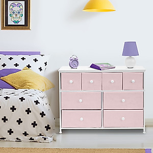 Sorbus Fabric Dresser for Kids Bedroom - Chest of 8 Drawers, Storage Tower, Clothing Organizer, for Closet, for Playroom, for Nursery, Steel Frame, Fabric Bins - Knob Handle (Pastel Pink)