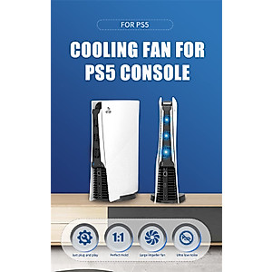 PS5 Cooler for PS5 Cooling Fan, Upgraded Quiet Cooler Fan 3 Cooler External Port USB 3.0 Accessory Compatible with Playstation 5 Digital Edition/Ultra HD Console White