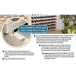 DisplayGifts Modular Stackable Wine Rack Freestanding Wooden Wine Stand Storage Holder, For Basement Pantry Room Wine Cellar or tight space, Wobble-Free 36 Bottle Capacity 6 X 6 Rows (Unfinished Wood)