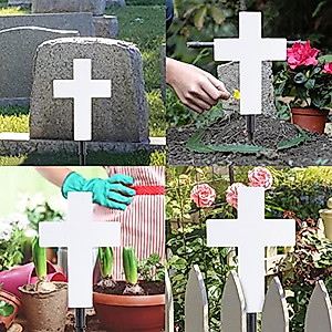 Solar Lighted Cross Grave Lighted White Garden Cross Stake Decor for Home Memorial Decoration,Outdoor Yard, Home, Patio(White)