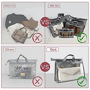 5 Sizes Clear Handbag Storage Organizer with Cozy Handle and Smooth Zipper, KMOTASUO Anti-dust Handbag Dust Cover Bag, Space-Saving Purse Storage Bag Organizer for Closet (Grey)