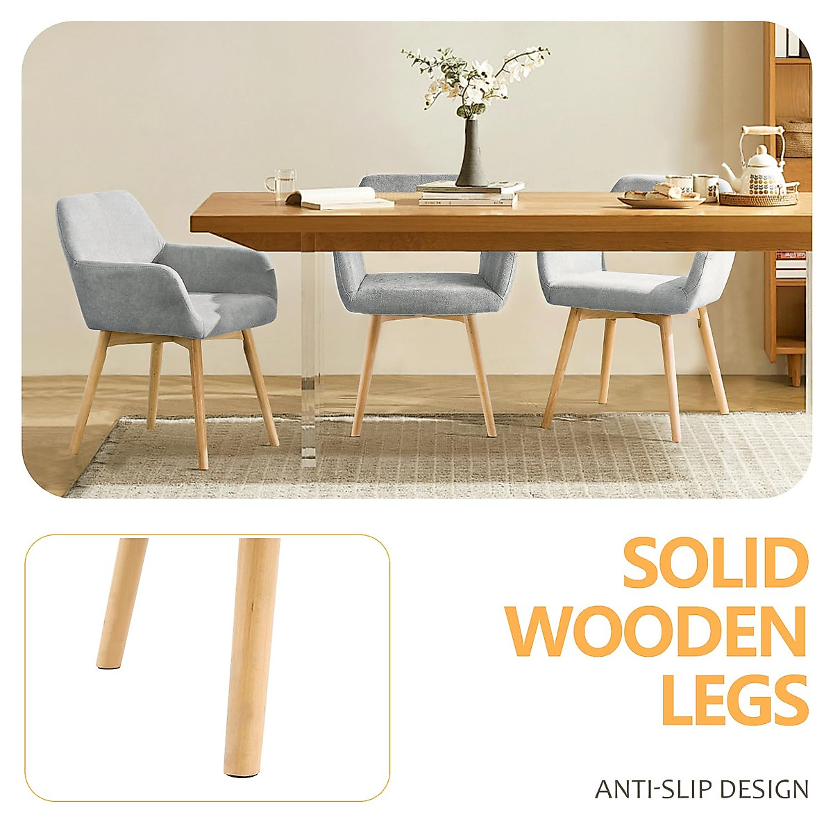 YEEFY Mid Century Modern Dining Chairs Set of 2 & 4 & 6 Comfy Accent Chair Upholstered Kitchen Dining Living Room Chairs for Bedrooms Waiting Room Home Arm Desk Chair No Wheels (Gray, 2)