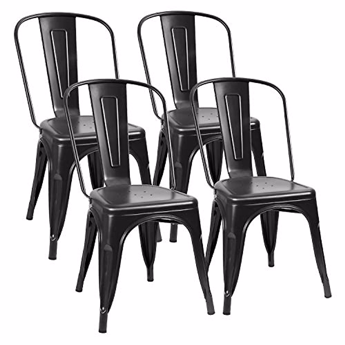 Flamaker Metal Dining Chairs Stackable Kitchen Dining Chairs Metal Chairs Bistro Cafe Side Chairs Height Restaurant Chairs Tolix Side Bar Chairs, Set of 4 (Black)