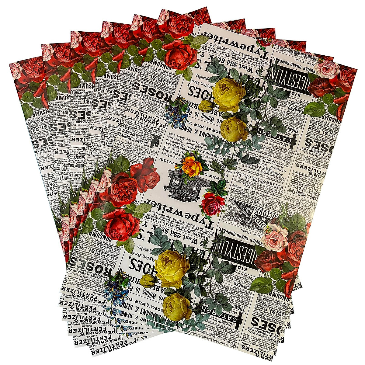 Dtiafu Vintage Newspaper Wrapping Paper Retro Floral Gift Wrap Paper - Rustic Wrapping Paper for Christmas Wedding Holiday - 20 x 28 Inch Per Sheet （6 Sheet）