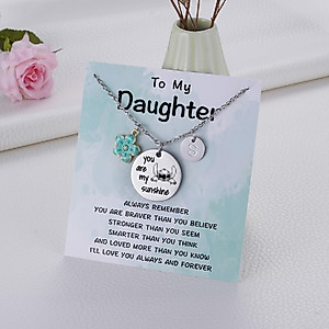 MIXJOY To My Daughter Stitch Gifts You are My Sunshine Initial S Stitch Necklace&Sentimental Message Card for Teen Young Daughter Lilo and Stitch Jewelry Birthday