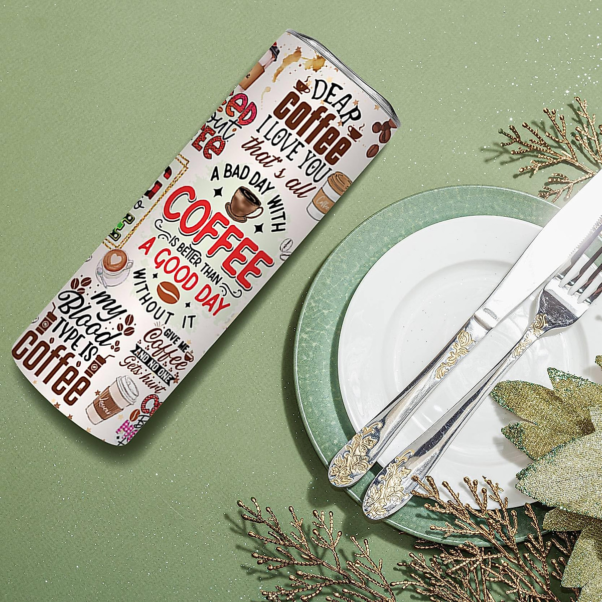 ROONMKUU Dear Coffee I Love You 20oz Tumbler, Stainless Steel Water Bottle, Vacuum Insulated Water Cups, Summer Winter Drinkware, Outdoor Travel Accessories