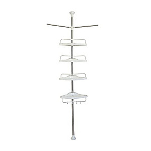 LiFuJunDong 4 Tier Corner Shower Caddy Tension Pole, Shower Organizer Tension Pole Shower Basket Shelves Adjustable Height Adjustable Shower Caddy for Bathtub