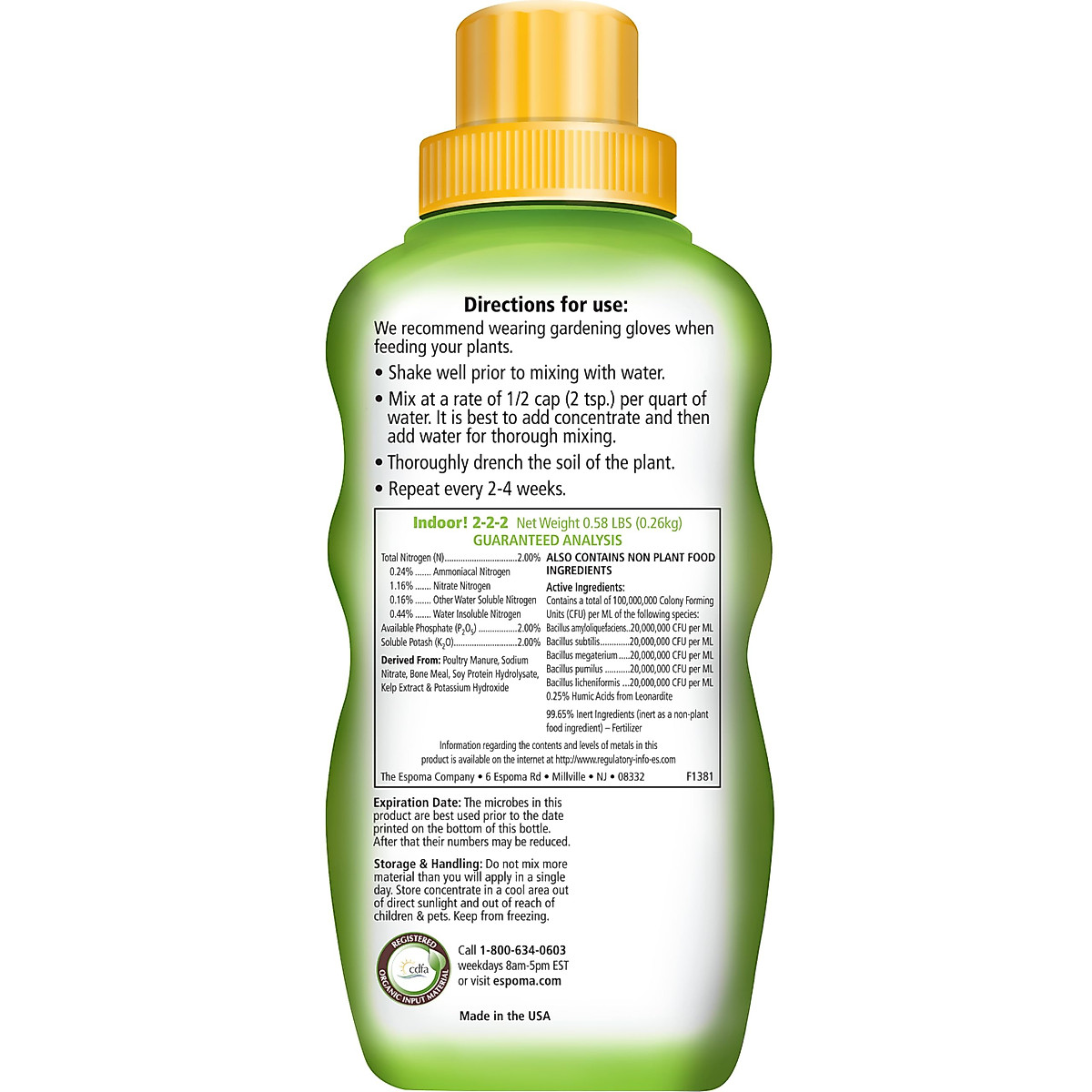 Espoma Organic 8 Ounce Concentrated Indoor! Plant Food - Indoor Plant Fertilizer for Large & Small Plants Like Pothos, Fiddle Leaf Fig, Monstera, Snake & Palms